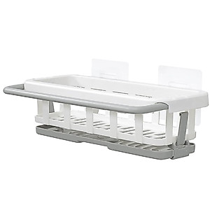 LIFKOME Kitchen Sink Caddy Plastic Retractable Sponge Holder Wall Mount Dish Cloth Hanger Hanging Sink Organizer Rack Basket Soap Rack Brush Holder