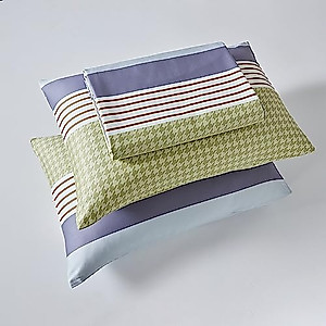 YuHeGuoJi Blue Striped Duvet Cover King 100% Egyptian Cotton Green Geometric Duvet Cover 3 Pcs Set 1 White Striped Duvet Cover with Zipper Ties 2 Pillowcases Modern Neutral Brown Gingham Bedding