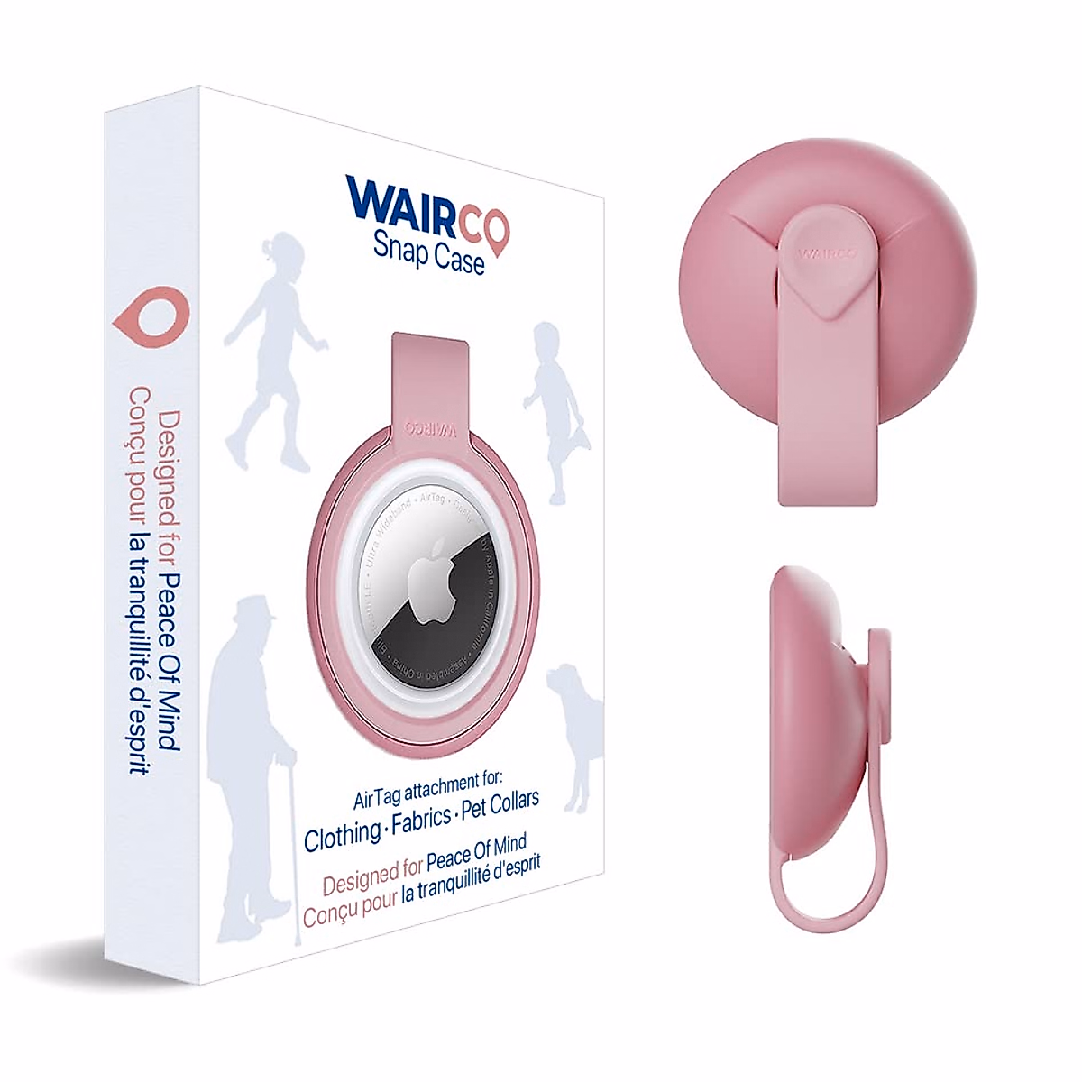 WAIRCO Airtag Holder - Revolutionary Secure Snap Closure for Apple Airtag | Multi-Fabric Easy Attachment | Anti-Scratch Protective GPS Tracker Case, Kids, Seniors, Pet Collars & Luggage (Pink)