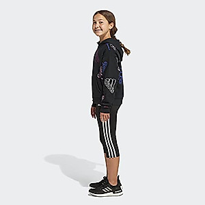 adidas girls Allover Print Fleece Hoodie Hooded Sweatshirt, Black With Purple, Medium US