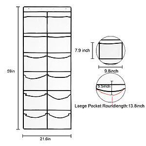 TidyMaster Clear Crystal 1 Pack 12Pockets Large Hanging Shoe Organizer Over The Door Shoe Rack for Closet Door Storage Shoe Holder Hanger, 4Hooks, White (59'' x 21.6'')
