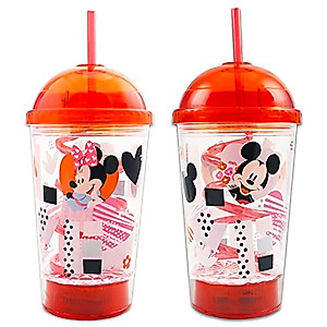 Disney Mickey and Minnie Tumbler with Straw Bundle ~ Mickey Mouse Cup with Straw for Kids Adults with Stickers | Mickey Minnie Gifts