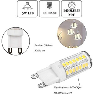 JERYJO G9 led light bulb,5w replacement for 40w halogen G9 bulb, daylight 6000k,G9 corn crystal light for livingroom bedroom lighting(pack of 5)