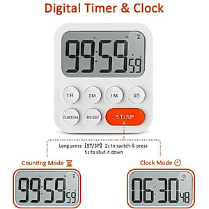 LIORQUE Kitchen Timer for Cooking, Magnetic Timer Clock with Large LCD Display, 3 Levels Volume, Shortcut Setting, Digital Timer for Kids Classroom Teacher (Battery Included)