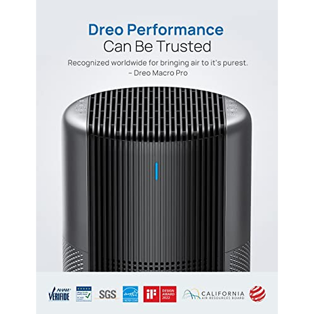 Dreo Air Purifiers Macro Pro, True HEPA Filter, Up to 1358ft² Coverage, 20dB Low Noise, PM2.5 Sensor, 6 Modes, 360 Filtration Cleaner Remove 99.985% Dust Smoke Pollen, Black