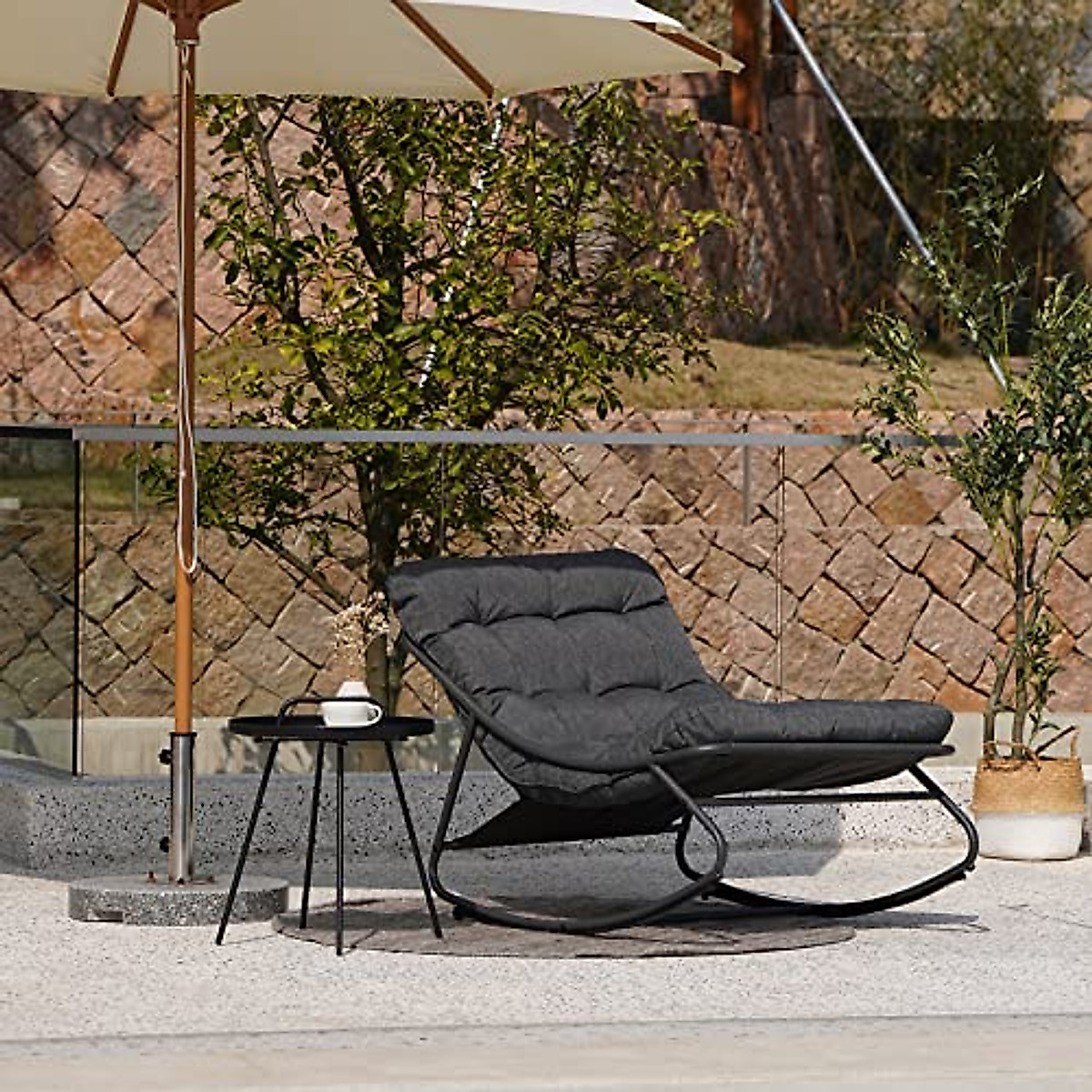 Grand patio Indoor & Outdoor Samba Rocking Chair - Deluxe Lounge Chair with Thick Padded Cushion, Enlarged Armless Seat - Rocking Chair for Front Porch, Garden, Backyard - Grey