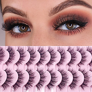 IFLOVEDEKD 10 Pairs 100% Handmade Fake Lashes Clear Band Fake Eyelashes 3D Wispy Lashes Fluffy Eye Lashes Natural Look Reusable Lashes Short Natural False Lashes Soft Mink Lashes Fluffy