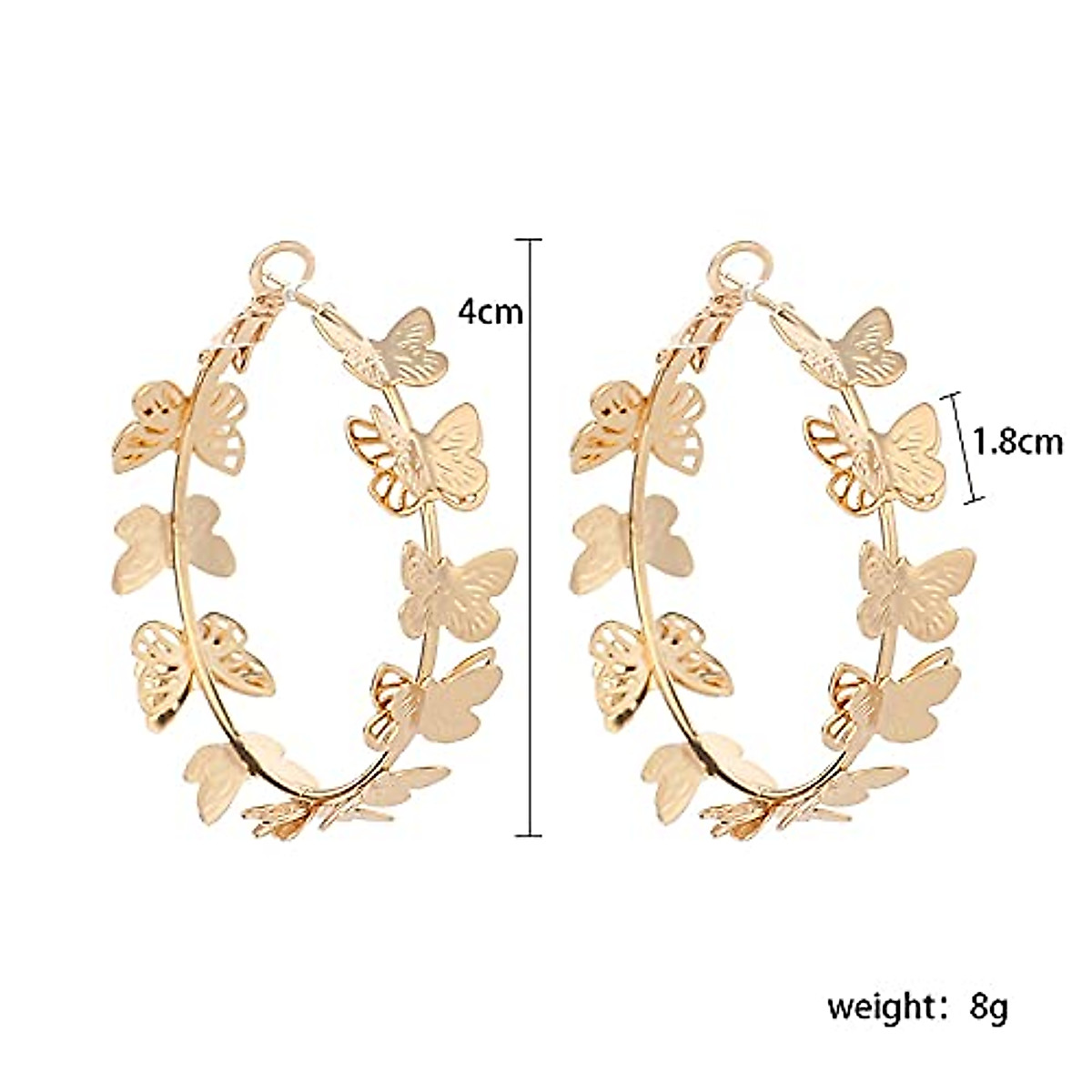 Butterfly Hoop Earrings Large Big Gold Monarch Butterfly Earrings Statement Fashion Retro Earrings Jewerly Gift for Women Girls-A silver