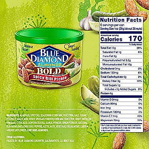 Blue Diamond Almonds Spicy Dill Pickle Flavored Snack Nuts, 6 Oz Resealable Can (Pack of 1)