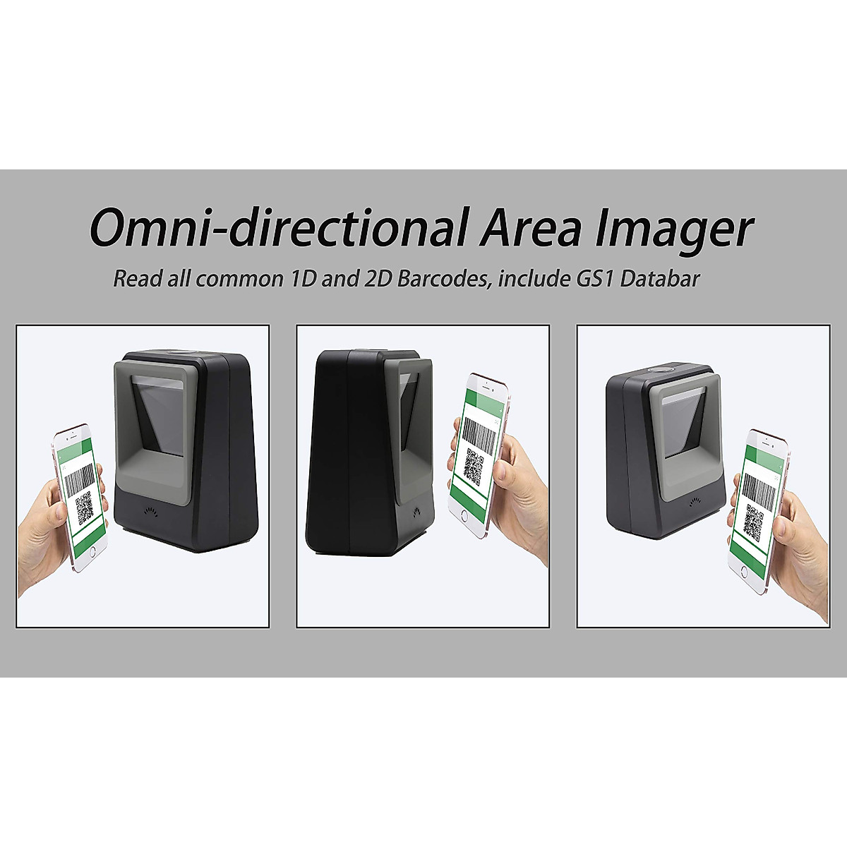 TEEMI Handsfree 1D 2D Barcode Scanner, QR Omnidirectional Desktop USB Wired Virtual COM Port Automatic Bar Code Imager, Capture Screen barcodes, Support Data Formatting, TMSL-60 Black