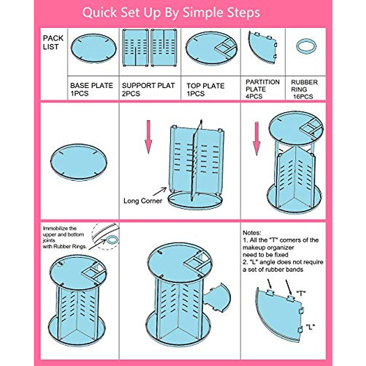 Easyhouse 360° Rotating Makeup Organizer, Adjustable Multi-Function Cosmetic Storage Organizer, Large Capacity Jewelry Perfumes Display Stand Box (Clear)