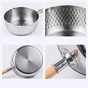 Yukihira Saucepan, Traditional Japanese Yukihira Pot Stainless Steel Saucepan Milk Sauce Pan Wooden Handle (6.3 inch 1.2 Quart)