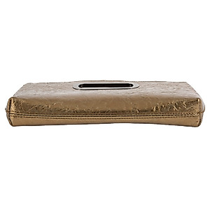 Crushed Metallic Top Handle Clutch, Bronze