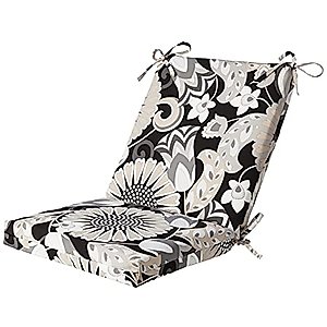 Pillow Perfect Floral Indoor/Outdoor Solid Back 1 Piece Square Corner Chair Cushion with Ties, Deep Seat, Weather, and Fade Resistant, 36.5" x 18", Black/White Sophia, 1 Count