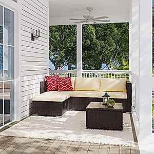 Aiho Outdoor Patio Sectional Furniture Sets All Weather Outdoor Sectional Sofa PE Garden Furniture Wicker Rattan Patio Conversation Set with Glass Table (Beige)