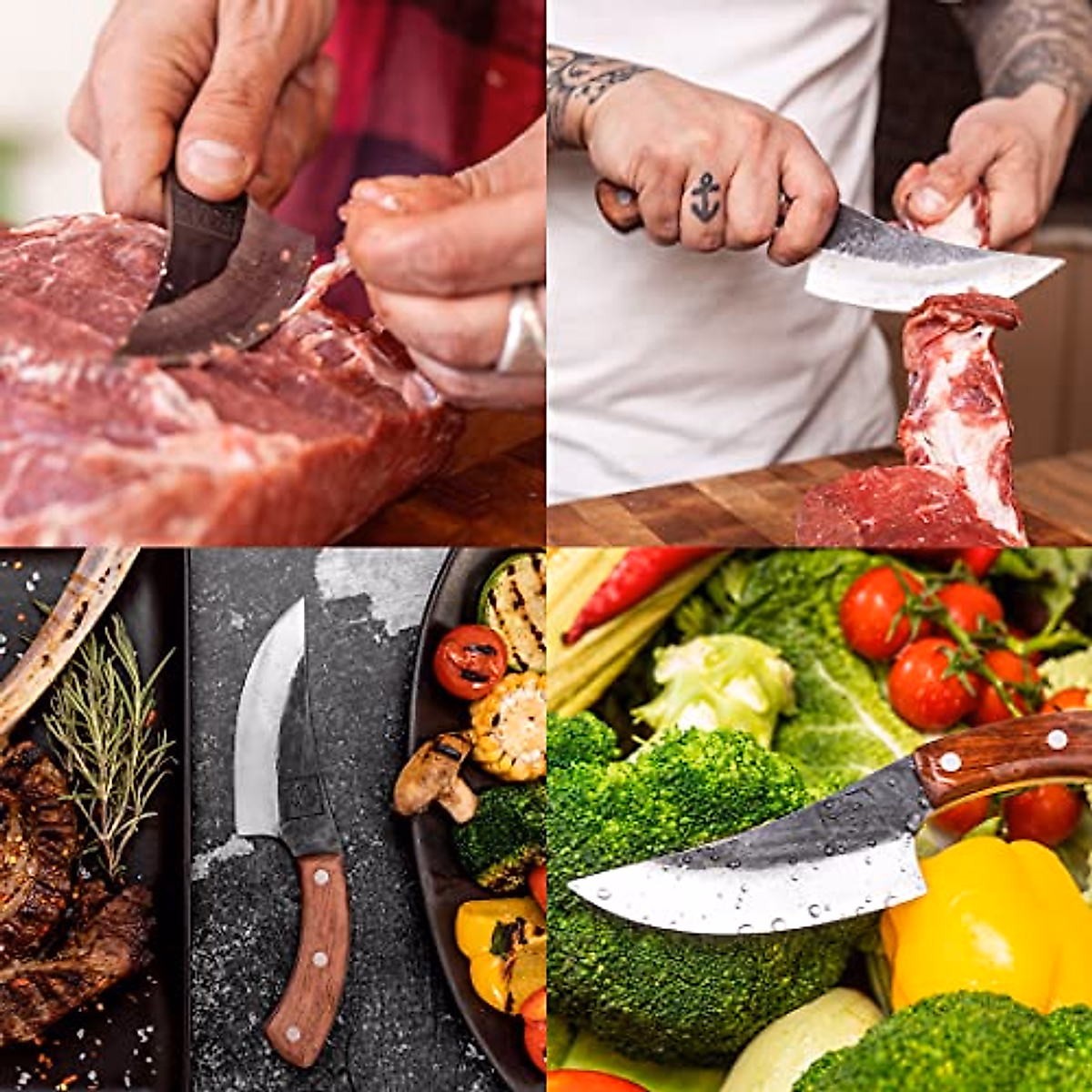 Altomino Handmade Fixed Blade Sharp Knife, 9.6 IN Hand-Forged Thin Knife, Carbon Steel Boning Knife for Meat Cutting, Razor Sharp, Deboning Chicken, Ham, Fish