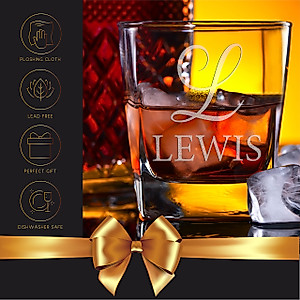 Amazing Items Set of 4 - Whiskey Gifts for Men, Personalized Whiskey Glasses w/Name & Initial - 9 Designs - 9 oz, Limited Edition Monogrammed Rocks Glasses for Whiskey, Dad Gifts