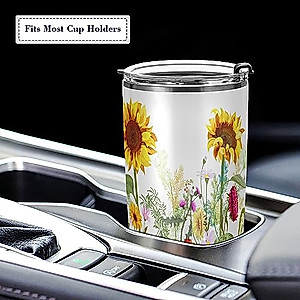 Jihqo Vivid Sunflowers Tumbler with Lid and Straw, Insulated Stainless Steel Tumbler Cup, Double Walled Travel Coffee Mug Thermal Vacuum Cups for Hot & Cold Drinks 12oz
