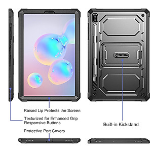 Fintie Shockproof Case for Samsung Galaxy Tab S6 10.5" 2019 (Model SM-T860/T865/T867), Tuatara Rugged Unibody Hybrid Full Protective Bumper Kickstand Cover with Built-in Screen Protector, Black