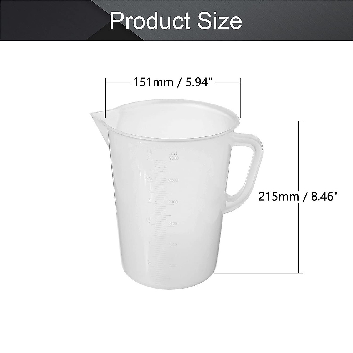 0.8Gallon, 100oz Polypropylene Beakers, Measure Pitcher, Food Grade Measuring Cup, 0-3000ml Conversion Chart, Graduated,Chemicals Pool, Mix Paint, Lab, Kitchen