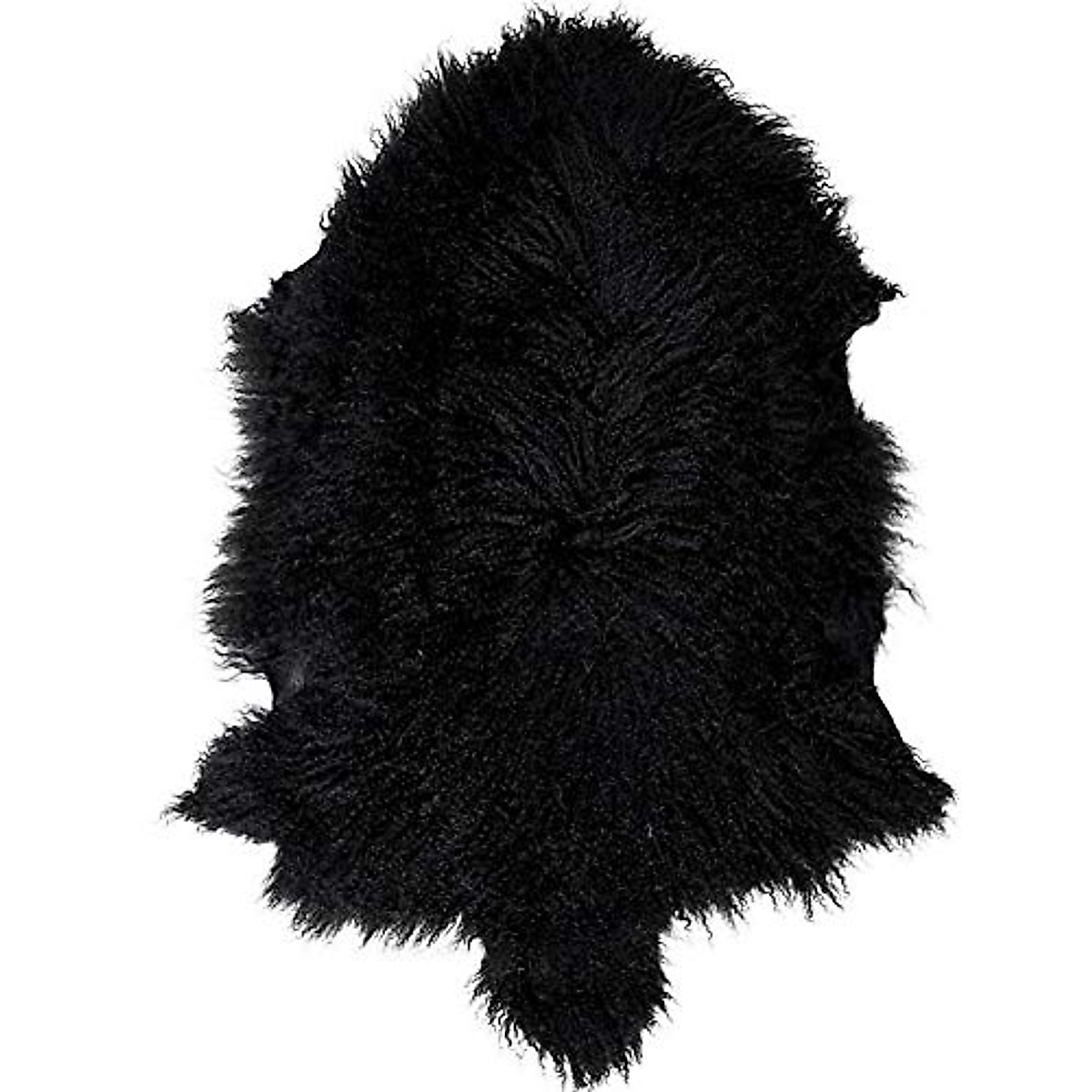 Seek4comfortable Black Genuine Mongolian Sheepskin Pelt Fur Area Rug, Tibetan Curly Fur Throw with Super Fluffy Thick Decorative As Throw Rug 41.5-43.5in Long and 24-25.6 in Wide