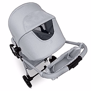 GAP babyGap 2-in-1 Carriage Stroller - Car Seat Compatible - Easy One-Handed Fold - Lightweight Stoller with Oversized Canopy & Reclining Seat - Made with Sustainable Materials, Grey Stripes