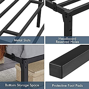 Yaheetech 18 inch Metal Platform Bed Frame Twin XL with Steel Slat Support and Underbed Storage Space Non-Slip Mattress Foundation No Box Spring Needed Tool-Free Assembly Black