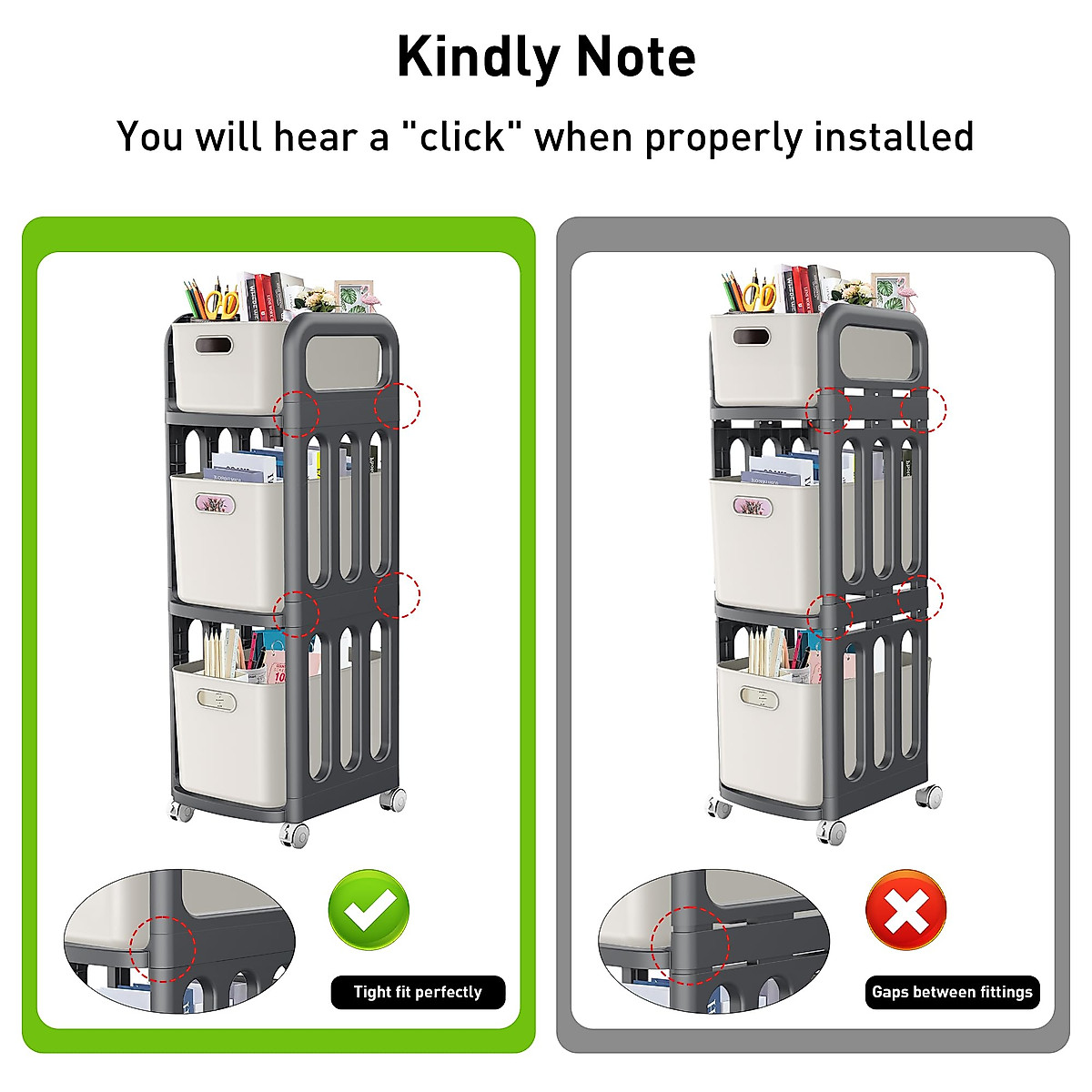 3-Drawer Storage Organizer Rolling Cart, 34” Tall Easy to Assemble Bathroom Organizers and Storage with Wheels, Vertical Storage Organizer Unit for Kitchen Bedroom Dorm Classroom Office