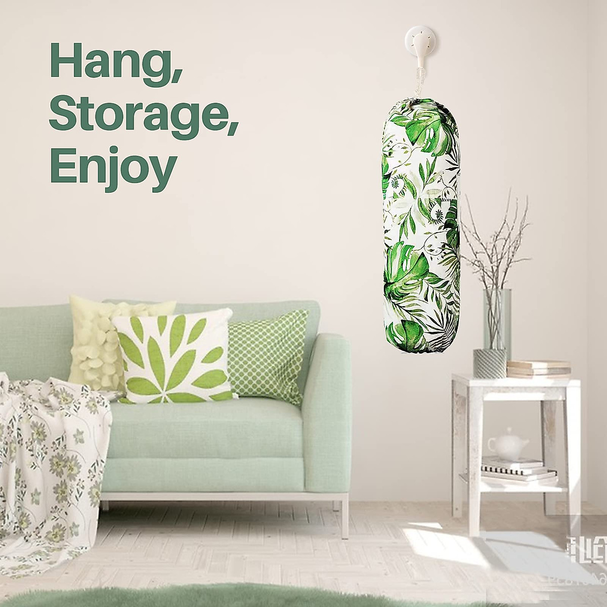 TOGETRUE Plastic Bag Holder, Wall Mount Plastic Bag Organizer Dispenser, Heavy Duty Grocery Bag Storage Holder, Hanging Shopping Bag Holder for Home Kitchen Camper (Green Leaves 2 Pcs)