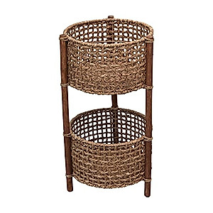 Bloomingville Hand-Woven Bankuan and Rattan Braided 2-Tier Basket, 15" L x 15" W x 29" H, Natural