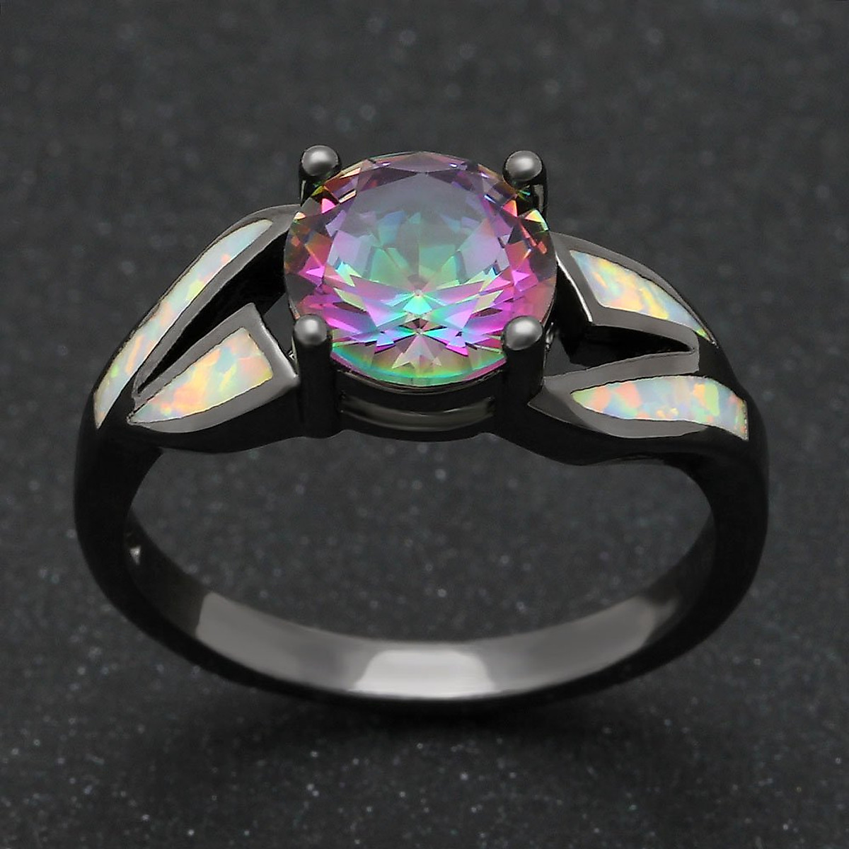 Ginger Lyne Collection Dierdre Mystic CZ Black Plated Simulated Fire Opal Ring Size 10