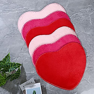 Nuogo 6 Pieces Valentine's Day Bathroom Rug Heart Shaped Fluffy Faux Area Rug 20 x 24 Inch Plush Fur Room Mat for Valentine's Day Home Living Room Bedroom Sofa Floor, Pink, Red, Rose Red