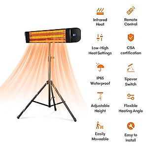 Paraheeter Electric Outdoor Heater, Infrared Patio Heater for Outdoor/Indoor Use, Wall Mounted/Ceiling/Tripod Infrared Heater Outdoor, 1500W Electric Patio Heater, CSA certificate.