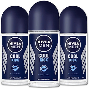 Nivea for Men Cool Kick Anti-Transpirant Deodorant ROLL-ON, 50 ML / 1.7 OZ (PACK OF 3)