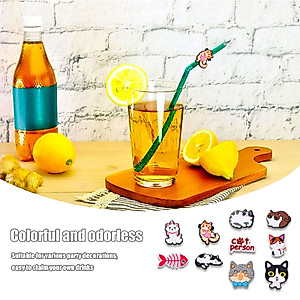 Silicone Cat Straw Cover - 10 Pack Adjustable Cute Reusable Kitten Drinking Straw Caps Charms Pen Accessories for Pencil Straw Home Kitchen Accessories(Cat)