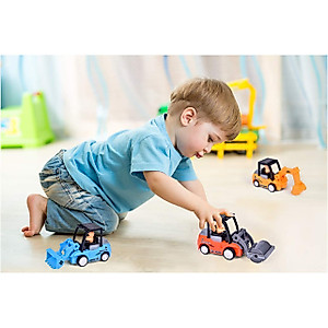 FUN LITTLE TOYS Friction Powered Construction Truck Toys for Toddlers, Push and Go Construction Vehicles Toys Set of Bulldozer, Excavator, Roller