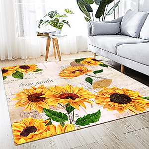 kksme Large Area Rug 5'x6' Carpet for Bedroom Living Room Home Kitchen Entryway Indoor Floor Washable Rugs Mat Sunflower
