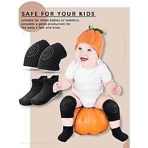 SATINIOR 6 Pairs Baby Knee Crawling Pads Anti-Slip Knee Protectors Toddler Infant Boys Girls Non-Slip Socks (Black, Dark Gray, Light Gray), One Size