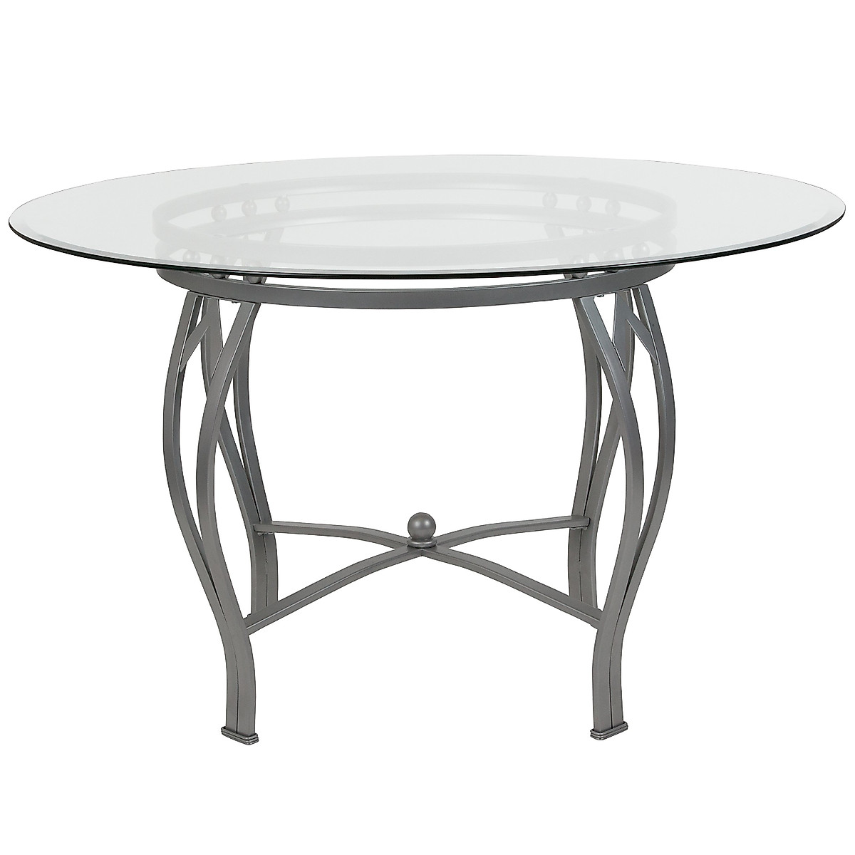 Flash Furniture Syracuse Round Glass Dining Table with Metal Frame, 48'', Silver