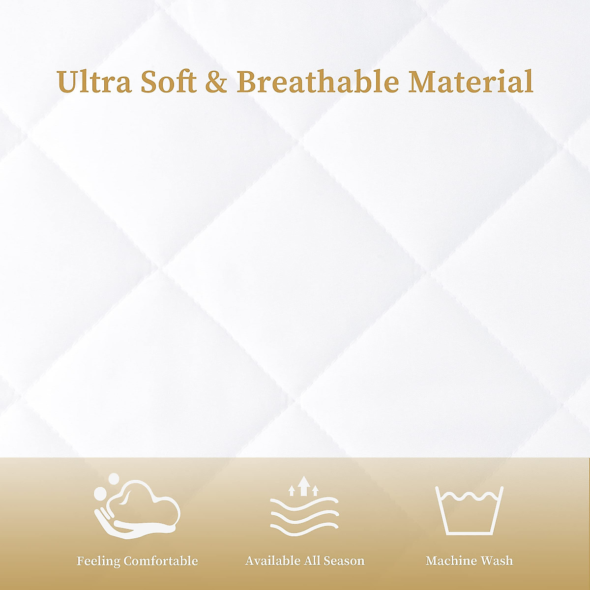 Quilted Fitted Queen Mattress Pad Cover, Waterproof Mattress Protector, Deep Pocket Elastic Fits Up to 21'', Breathable Soft Alternative Filling Mattress Pad