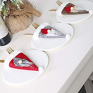 Hemoton 6Pcs Christmas Silverware Holders Pocket Santa Hat Gnome Elf Cutlery Knives Forks Tableware Storage Bag Covers for Xmas Holiday Table Decoration Red Grey