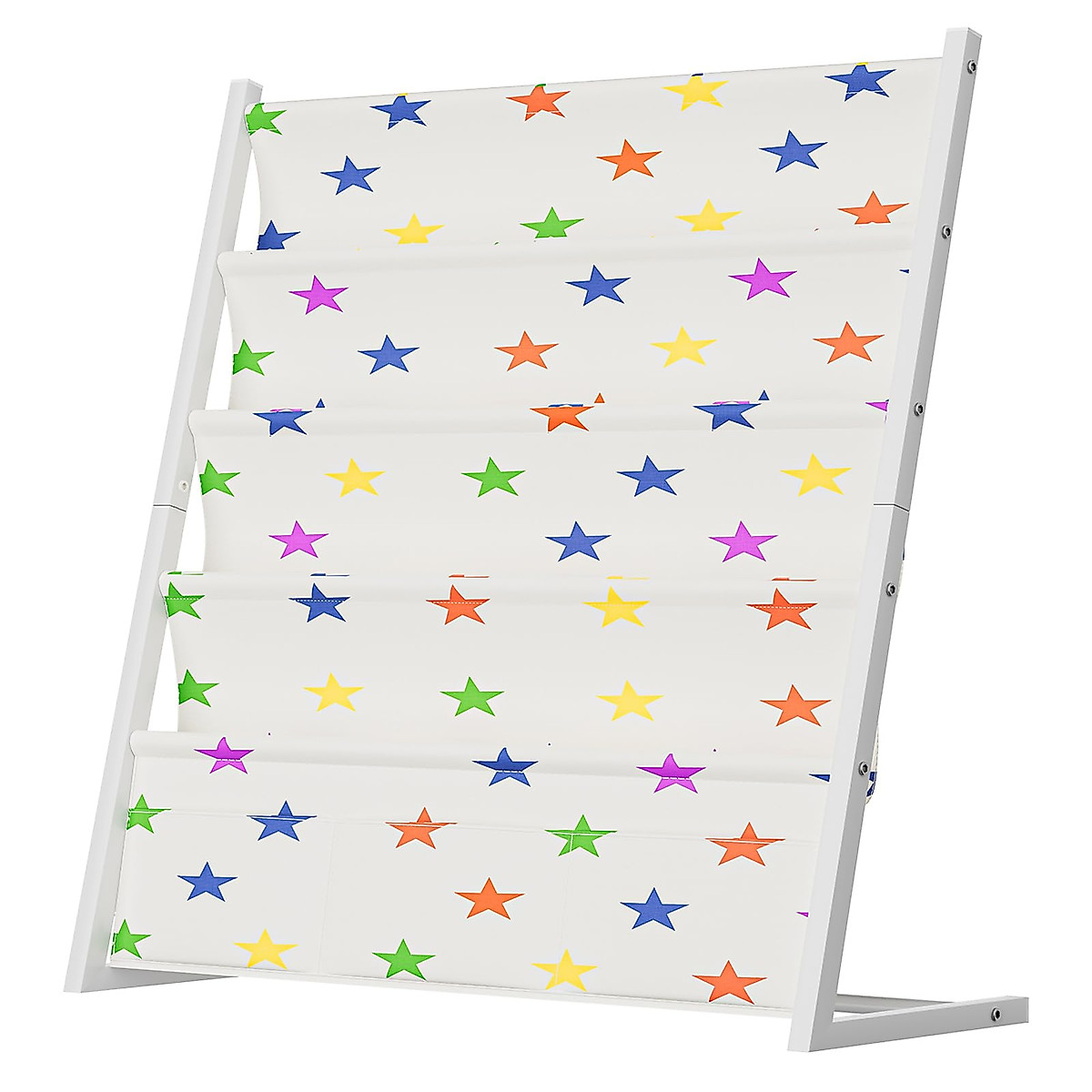 ZHOOGE Kids Bookshelf Book Rack Storage, Metal Book Rack Organizer Bookcase Bookstore Library Book Unit Storage Toddler Book Shelf Display for Nursery or Kids Room (5-Tier/ 30 in, White)