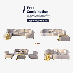 ZAFLY Modular Sectional Sofa Couch, U/L Shaped Couch with Oversized Seats, Ottoman, Convertible Modern Linen Fabric Reversible Chaise, Sofa Sleeper for Living Room, Apartment 120.4" W (Beige)