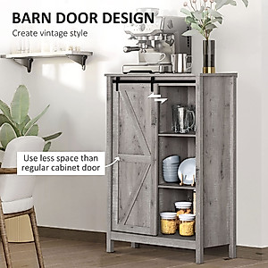 HOMCOM Farmhouse Accent Cabinet, Kitchen Cupboard Storage Cabinet with Barn Door and Adjustable Shelf, Gray Oak