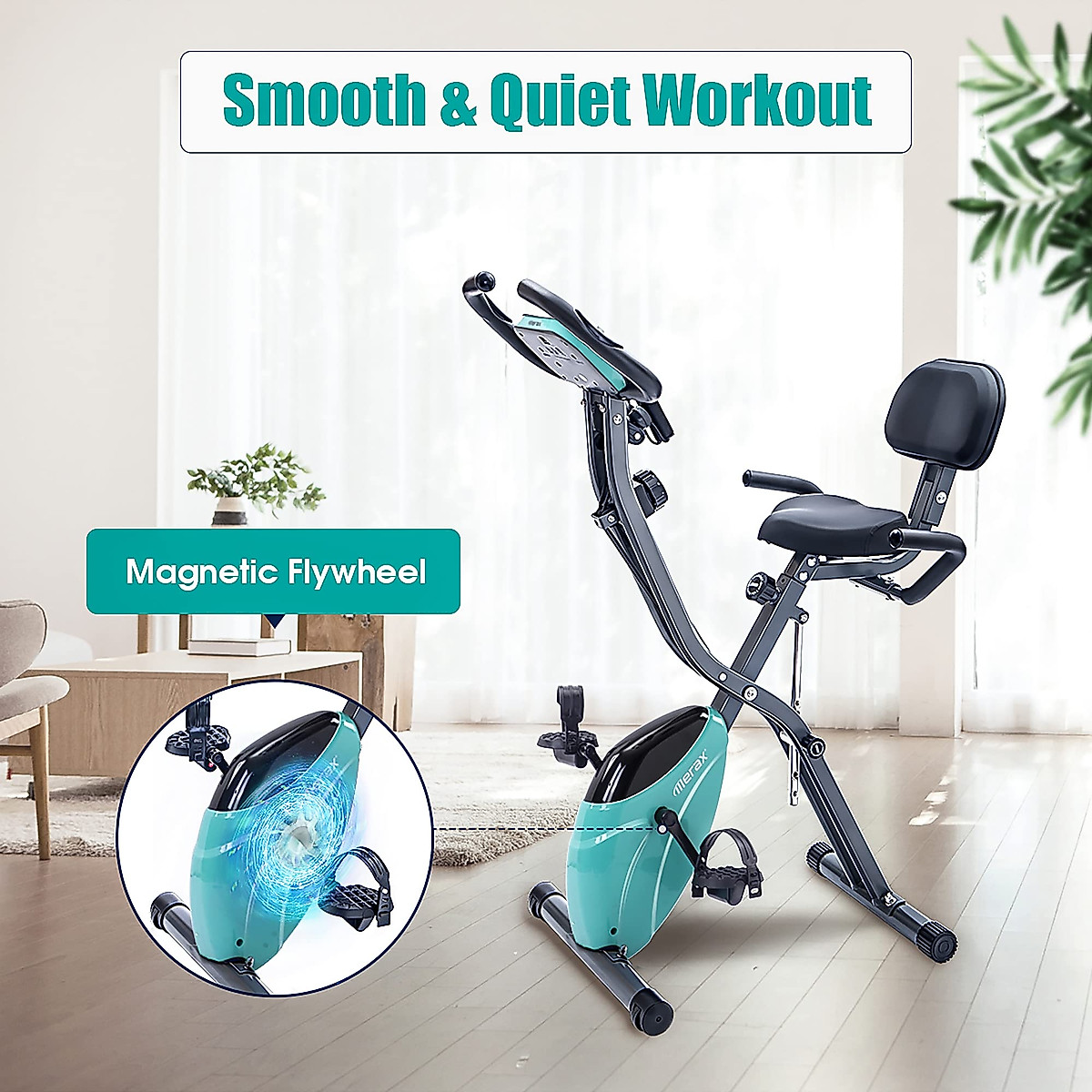 Merax Folding 3 in 1 Adjustable Exercise Bike Convertible Magnetic Upright Recumbent Bike with Arm Bands