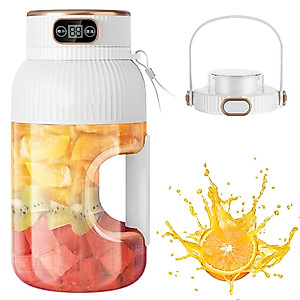 Multifunctional Portable Juicer Cup with Digital Display, Portable Smoothie Blender on the Go, Portable Blender Usb Rechargeable, Portable Juicer Blender With Direct Drinking Lid (White)
