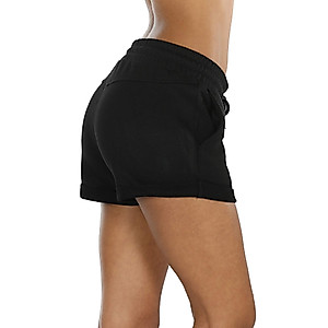 icyzone Workout Lounge Shorts for Women - Athletic Running Jogging Cotton Sweat Shorts(Pack of 2)(M,Black/Grey)