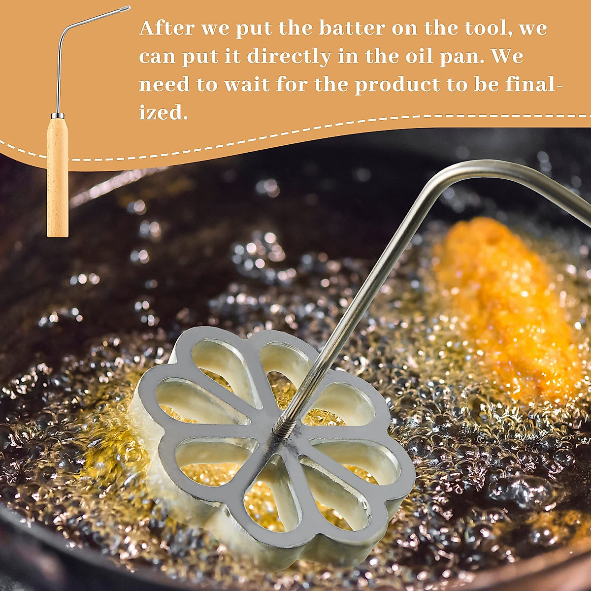 2 Pieces Rosette Iron Single Handle Rosette Cookie Iron Wooden Handle Easy Rosette Maker Tool Aluminum Alloy Pastry Iron Bunelos Tool Elegant Kitchen Utensil for Rosette Cookie Moulds Holiday Cooking