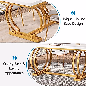 Tribesigns 70.9" Executive Desk, Large Modern Office Desk Computer Desk with Gold Metal Frame, Conference Table Meeting Room Table for Home Office, White and Gold