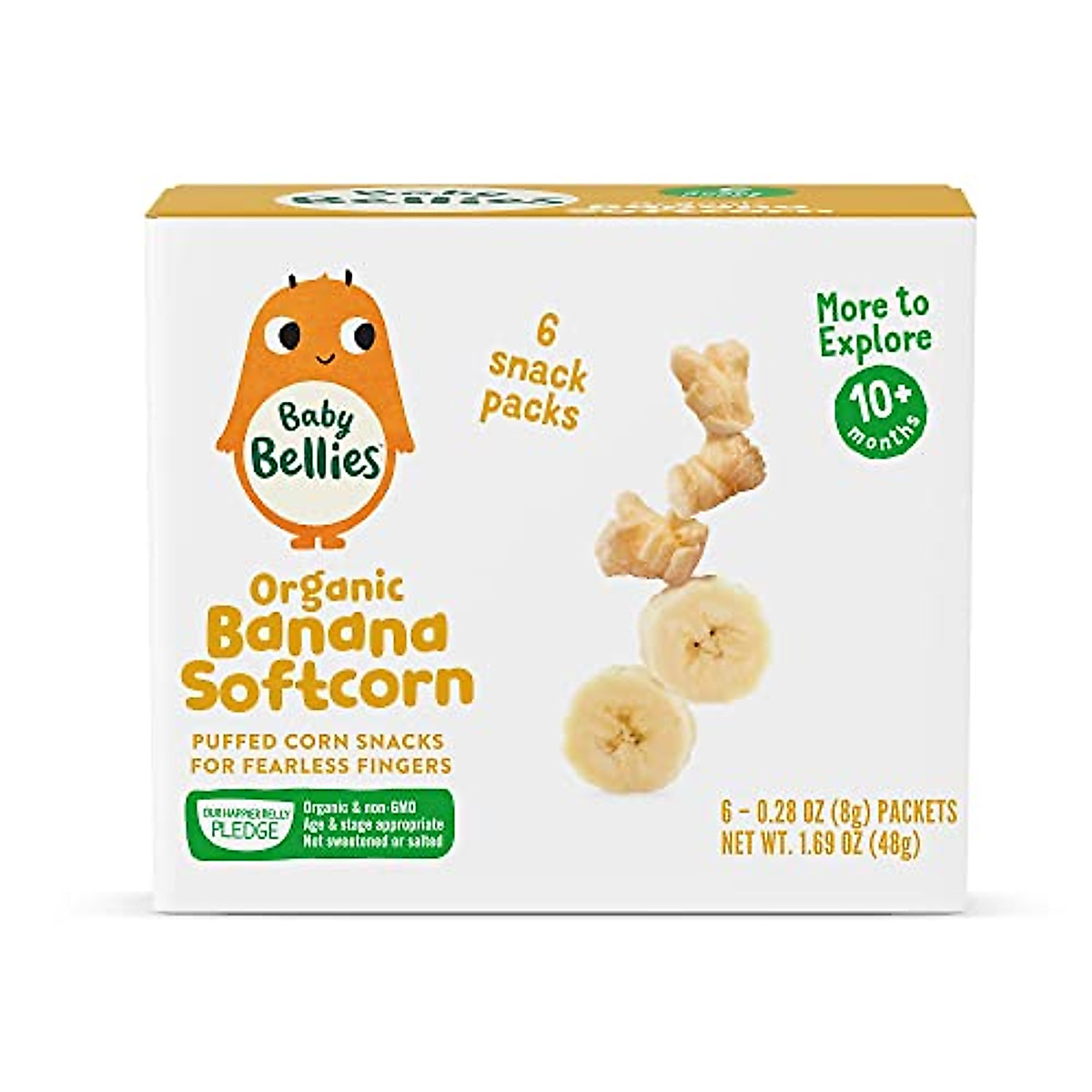 Baby Bellies Organic Softcorn Baby Snack, Banana, Pack of 7 Individual Snack Packs, 0.28 Ounce